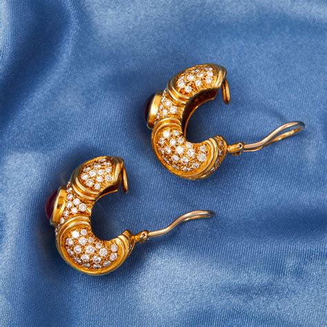 Vintage 18ct Gold Ruby And Diamond Ear Clips Frenchjewelbox