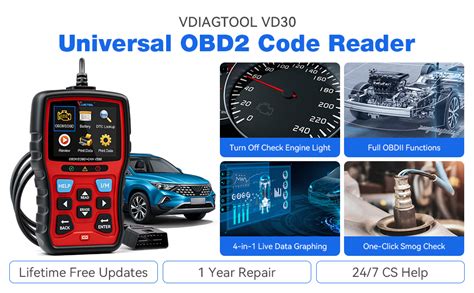 VDIAGTOOL VD30 OBD2 Code Reader With 10 OBDII Functions 4 In 1 Live Data Graphing Check Engine