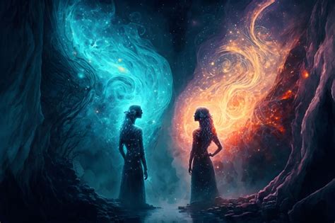 Duas Almas Conversando No Reino Astral Do Multiverso Estrelas Da