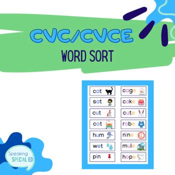 CVC And CVCe Word Sort By Speaking Special Teachers Pay Teachers