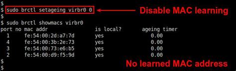 how to disable mac learning in a linux bridge