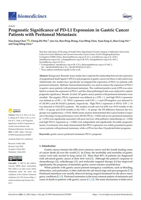 Pdf Prognostic Significance Of Pd L1 Expression In Gastric Cancer Patients With Peritoneal