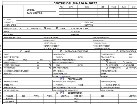 Centrifugal Pump Datasheet Template EngTank