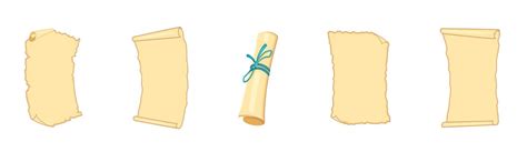 다른 중세 종이의 오래된 양피지 세트는 리본으로 묶인 빈티지 지도 스크롤 프리미엄 벡터