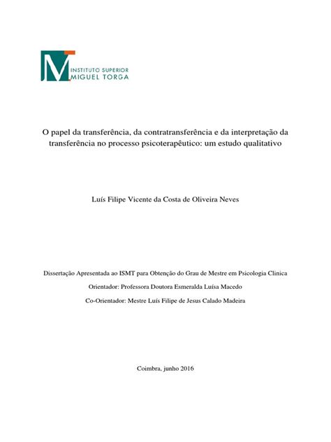 O Papel Da Transferência Da Contratransferência E Da Interpretação Da