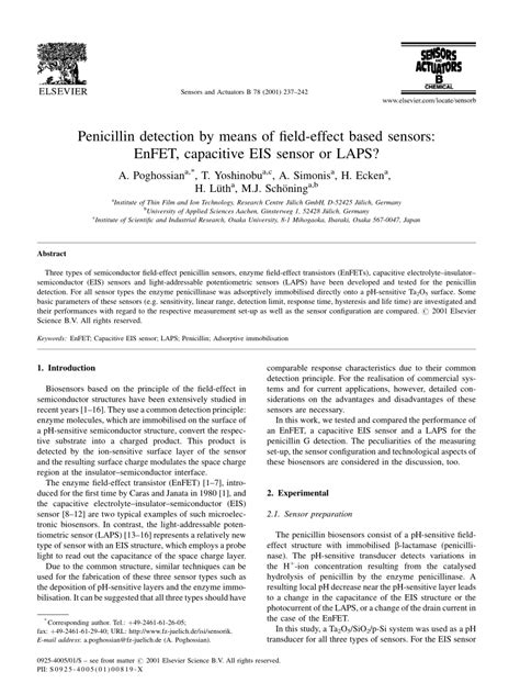 Pdf Penicillin Detection By Means Of Field Effect Based Sensors Enfet Capacitive Eis Sensor