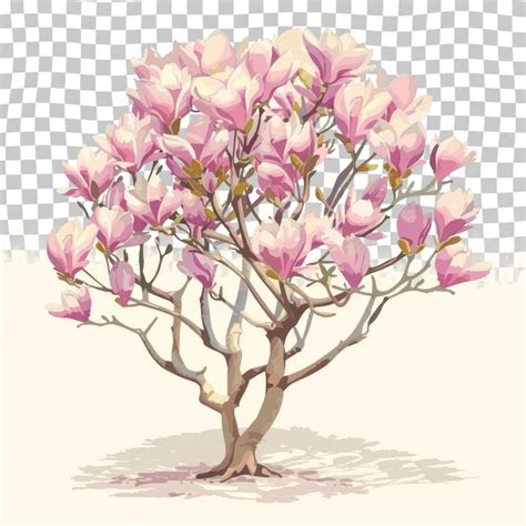 A Drawing Of A Tree With Pink Flowers On It Premium AI Generated PSD