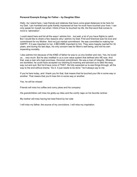 Sample Personal Eulogy For Father By Babe Download Printable PDF Templateroller