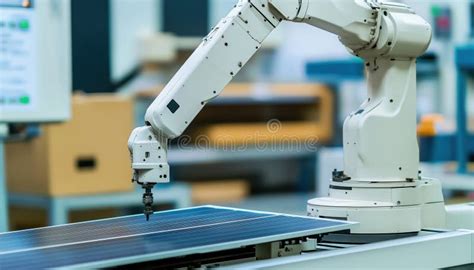 White Industrial Robot Arm Enhancing Production In Automated Manufacturing Facility With Solar
