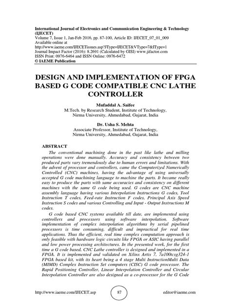 Design And Implementation Of Fpga Based G Code Compatible Cnc Lathe Controller Pdf