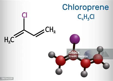 클로로프렌 분자 합성 고무 네오프렌의 일종인 폴리머 폴리클로로프렌의 단량체로 사용되는 클로루엘핀입니다 구조 화학 포뮬러 및 분자