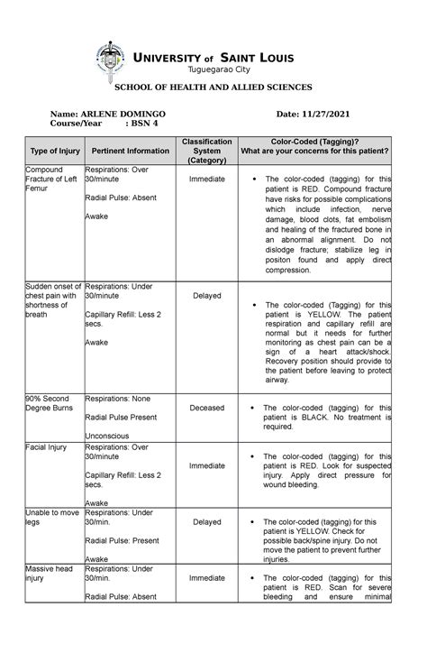 Task 1 Color Coded Classification System Tagging University Of Saint Louis Tuguegarao City