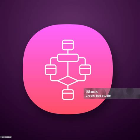순서도 앱 아이콘입니다 다이어그램 프로세스의 시각화 문제 해결 단계 알고리즘의 그래픽 표현 Ui Ux 사용자 인터페이스 웹 또는 모바일 응용 프로그램입니다 벡터 절연 그림