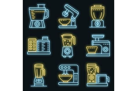 Food Processor Icons Set Vector Neon Graphic By Ylivdesign Creative Fabrica