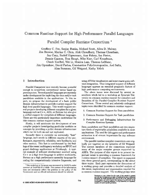 Common Runtime Support For High Performance Parallel Languages Parallel Compiler Runtime