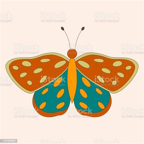 복고풍 60 년대 70 년대 히피 그루비 나비 카드 스티커 또는 포스터 디자인 플랫 벡터 일러스트 레이 션 1960 1969 년에 대한 스톡 벡터 아트 및 기타 이미지