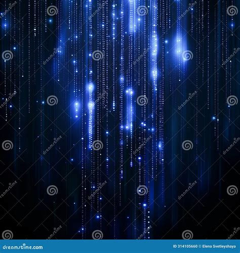 Abstract Blue Glowing Binary Code Rain On A Black Background Stock