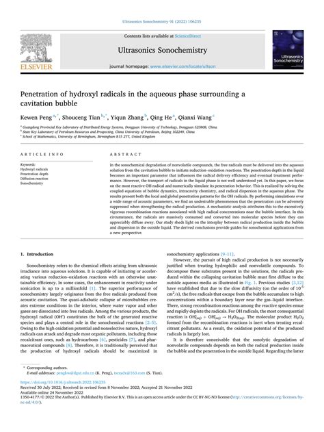 Pdf Penetration Of Hydroxyl Radicals In The Aqueous Phase Surrounding A Cavitation Bubble