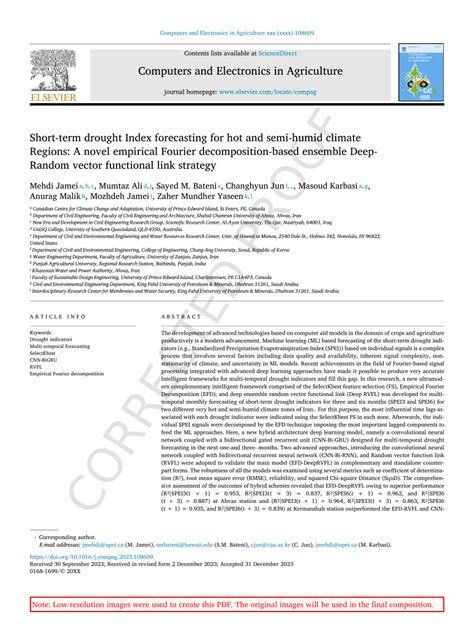 Pdf Short Term Drought Index Forecasting For Hot And Semi Humid
