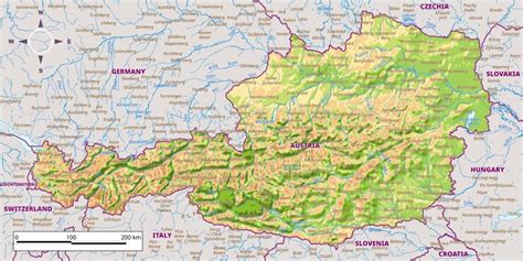 Детальная физическая карта Австрии Премиум векторы