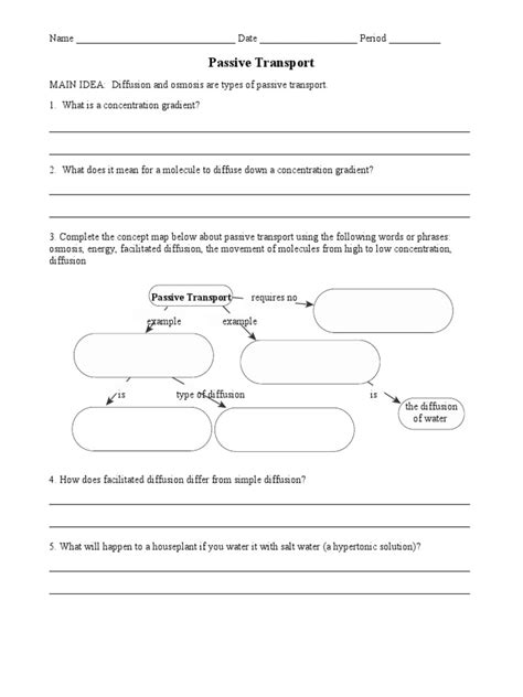 Passive And Active Transport Worksheet Pdf Cell Membrane Osmosis