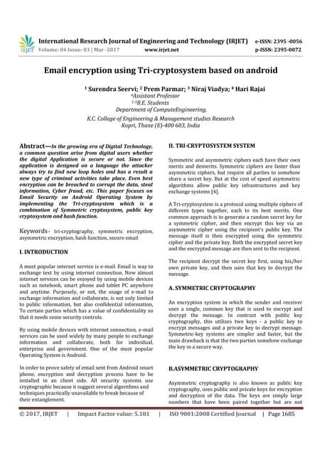 Email Encryption Using Tri Cryptosystem Based On Android Pdf