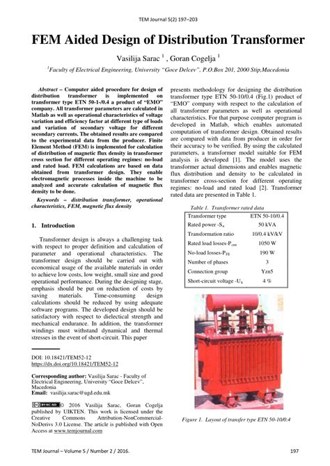 Pdf Fem Aided Design Of Distribution Transformer