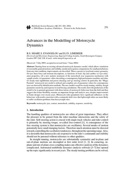 Advances In The Modelling Of Motorcycle Dynamics Pdf Torque