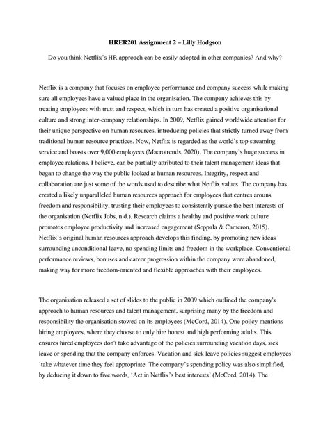 Hrer201 Assignment 2 How Netflix Reinvented Hr Hrer201 Assignment 2