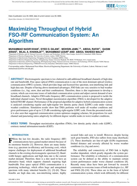 Pdf Maximizing Throughput Of Hybrid Fso Rf Communication System An Algorithm