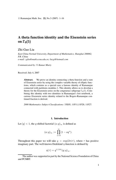 Pdf A Theta Function Identity And The Eisenstein Series On Γ 0 5