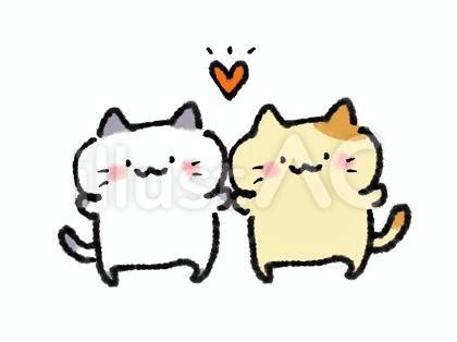 手を繋いで仲良しな二匹の猫ちゃんイラスト No 26160903｜無料イラスト・フリー素材なら「イラストac」