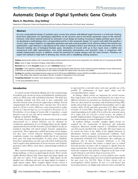 Pdf Automatic Design Of Digital Synthetic Gene Circuits