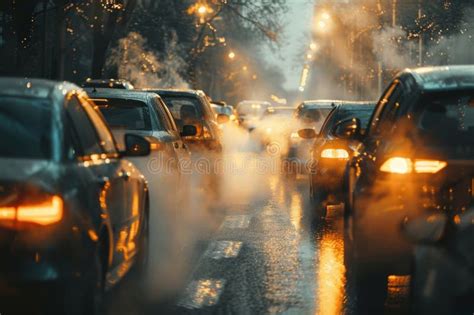 Cars In Exhaust Gas Environmental Pollution Concept Stock Image