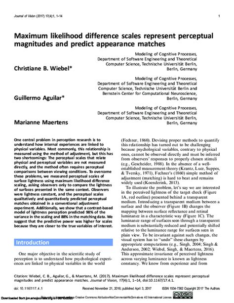 Pdf Maximum Likelihood Difference Scales Represent Perceptual Magnitudes And Predict