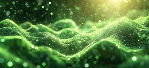 Abstract Green Wave Patterns With Glowing Particles And Light Effects Creating A Mesmerizing