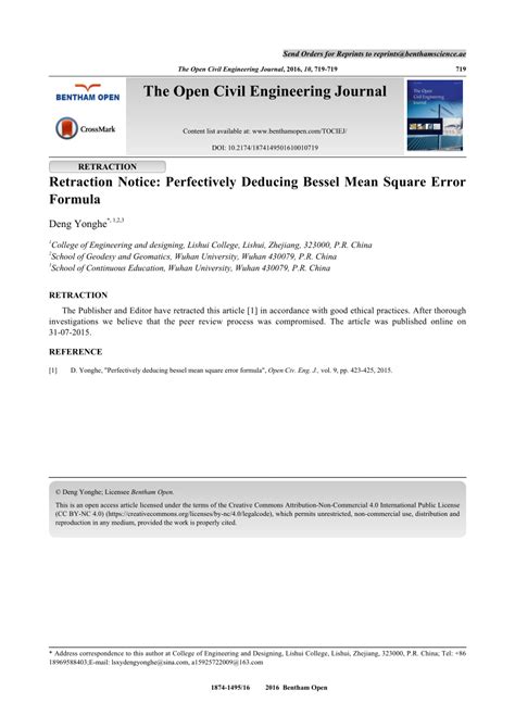 Pdf Retraction Notice Perfectively Deducing Bessel Mean Square Error Formula