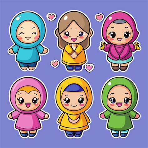 귀여운 치비 스티커 프리미엄 Ai 생성 벡터