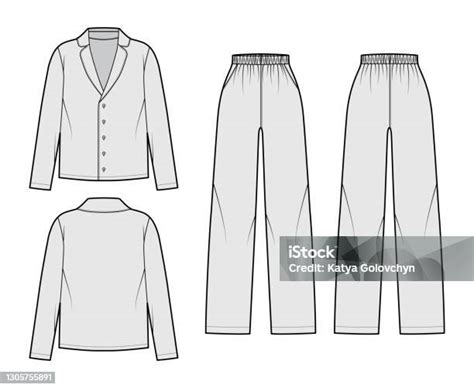 수풀파자마 셔츠 세트 바지 테크니컬 패션 일러스트 전체 길이 일반 허리 오버사이즈 포켓 0명에 대한 스톡 벡터 아트 및 기타 이미지 Istock