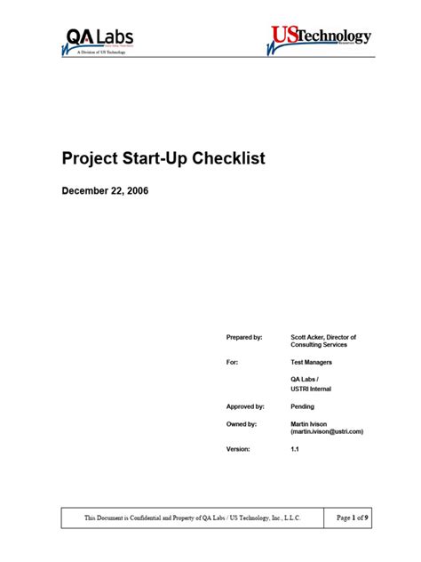 Qa Test Project Start Up Checklist Pdf Quality Assurance Databases