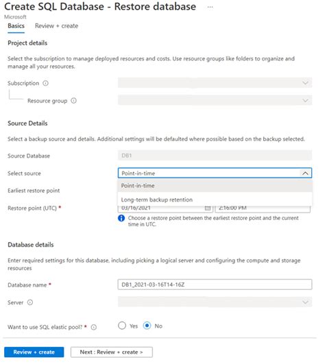 Azure SQL Database Backup Restore