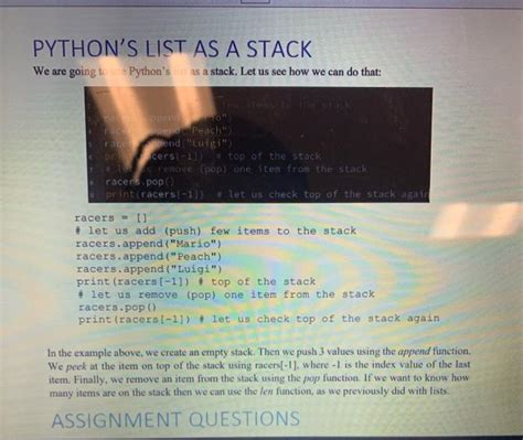 Solved Pythons List As A Stack We Are Going Ti Pythons As