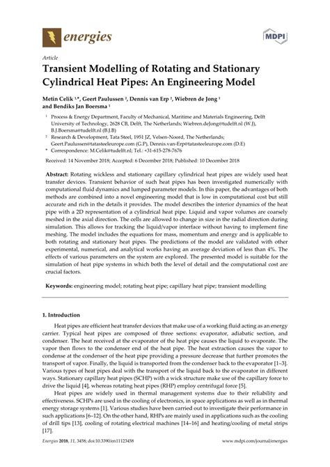 Pdf Transient Modelling Of Rotating And Stationary Cylindrical Heat Pipes An Engineering Model