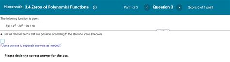 Solved Homework Zeros Of Polynomial Functions Part Chegg