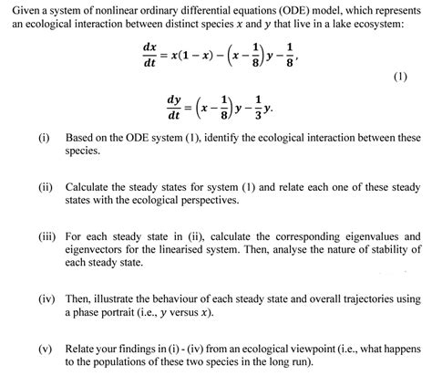 Solved Given A System Of Nonlinear Ordinary Differential