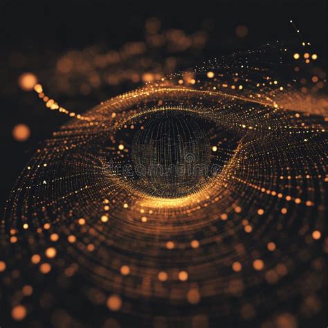 Abstract Golden Particle Wave Flow With Sphere In Dark Background For Creative Use Stock