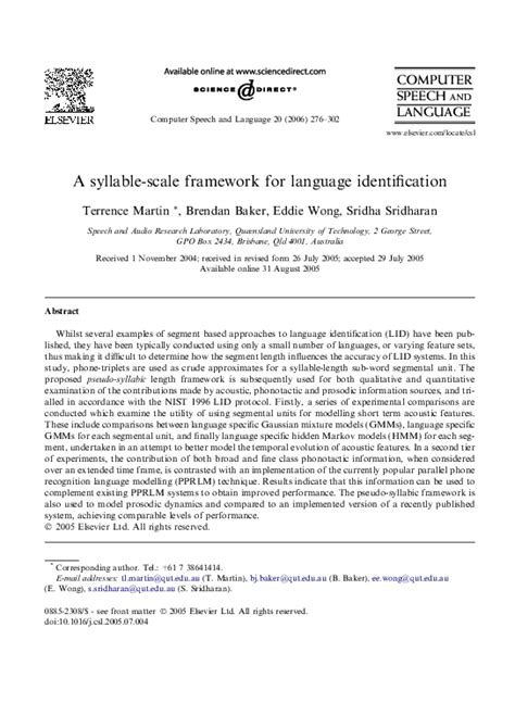 Pdf A Syllable Scale Framework For Language Identification