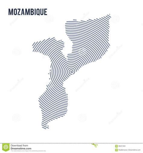 Vector Abstract Hatched Map Of Mozambique With Spiral Lines Isolated On