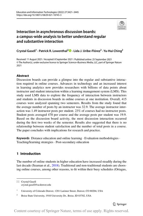 interaction in asynchronous discussion boards a campus wide analysis to better understand