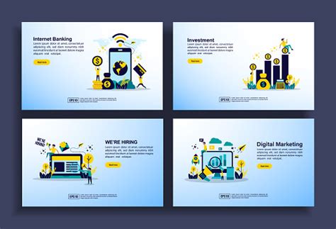 비즈니스 인터넷 뱅킹 투자 채용 디지털 마케팅을위한 현대적인 평면 디자인 템플릿 세트 쉽게 편집하고 사용자 정의 할 수 있습니다 비즈니스를 위한 현대 벡터 일러스트 레이션